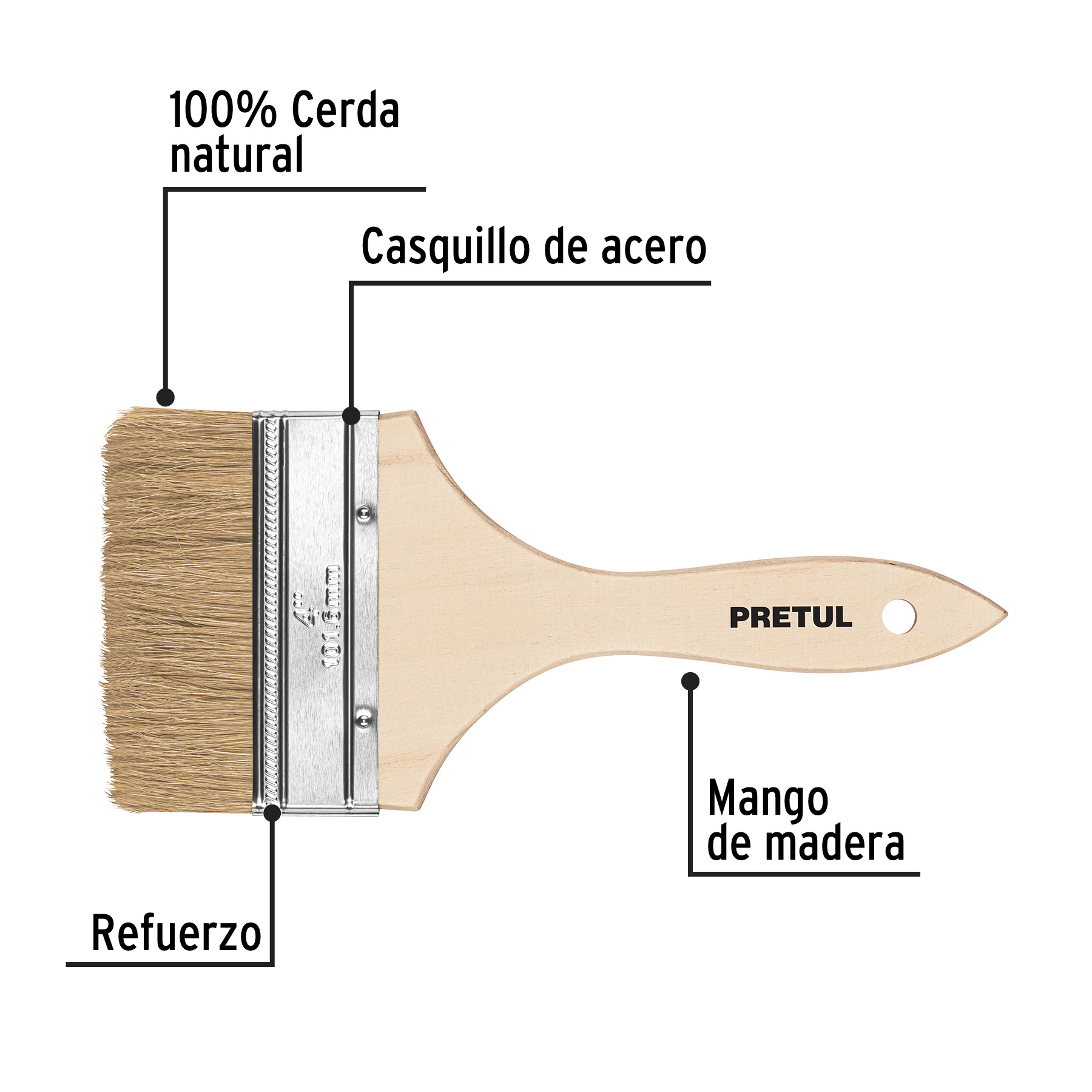 BROCHA USO GENERAL DE 4″ CON MANGO DE MADERA, PRETUL – Computiempogt